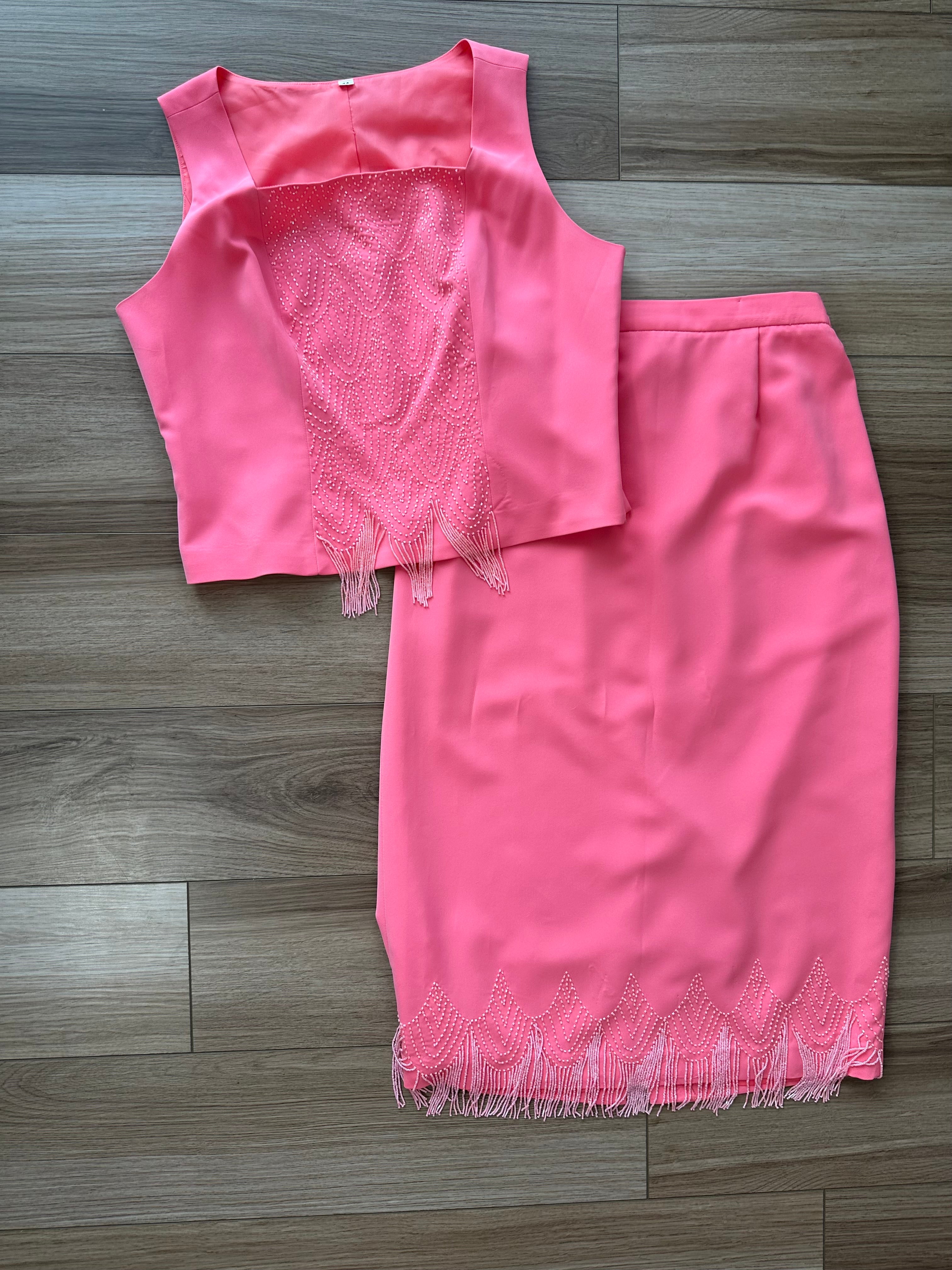 Y2K Vibrant Pink Beaded Sparkly Matching Skirt Set – THE REMNANT RACK